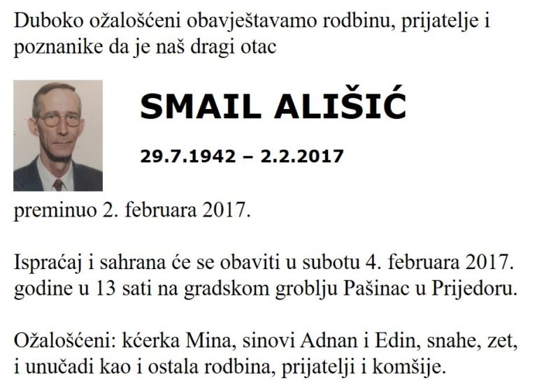 PREMINUO SMAIL ALISIC IZ PRIJEDORA - MojPrijedor.com - Portal Grada ...
